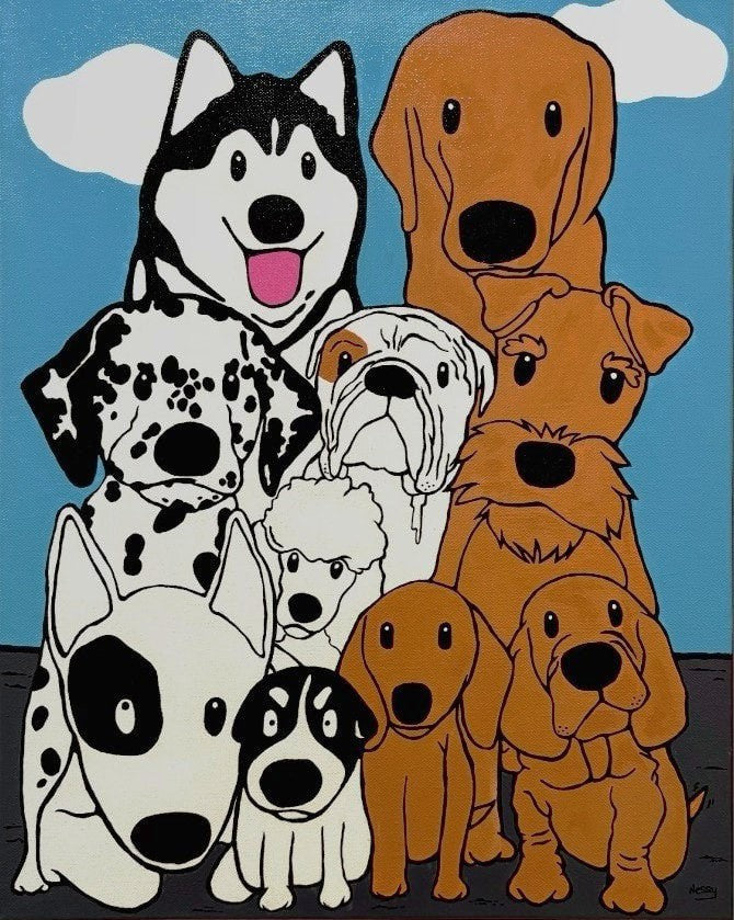 The Bark Side | Playful Dog Art Framed Canvas Painting by Nessy – Nessy ...